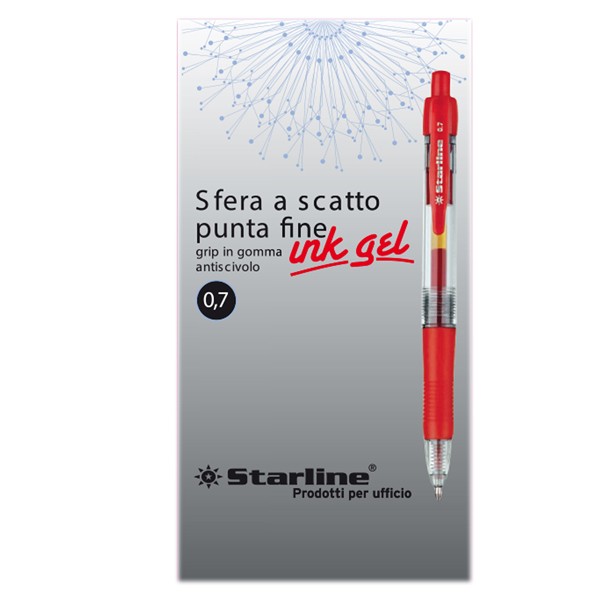 Penna a sfera a scatto con inchiostro gel - punta fine 0,7mm - rosso ...